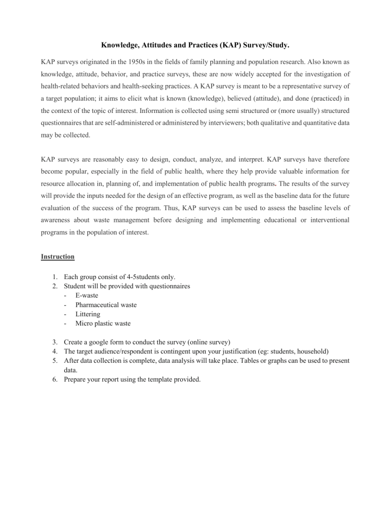 KAP Survey Instructions: Waste Management Study