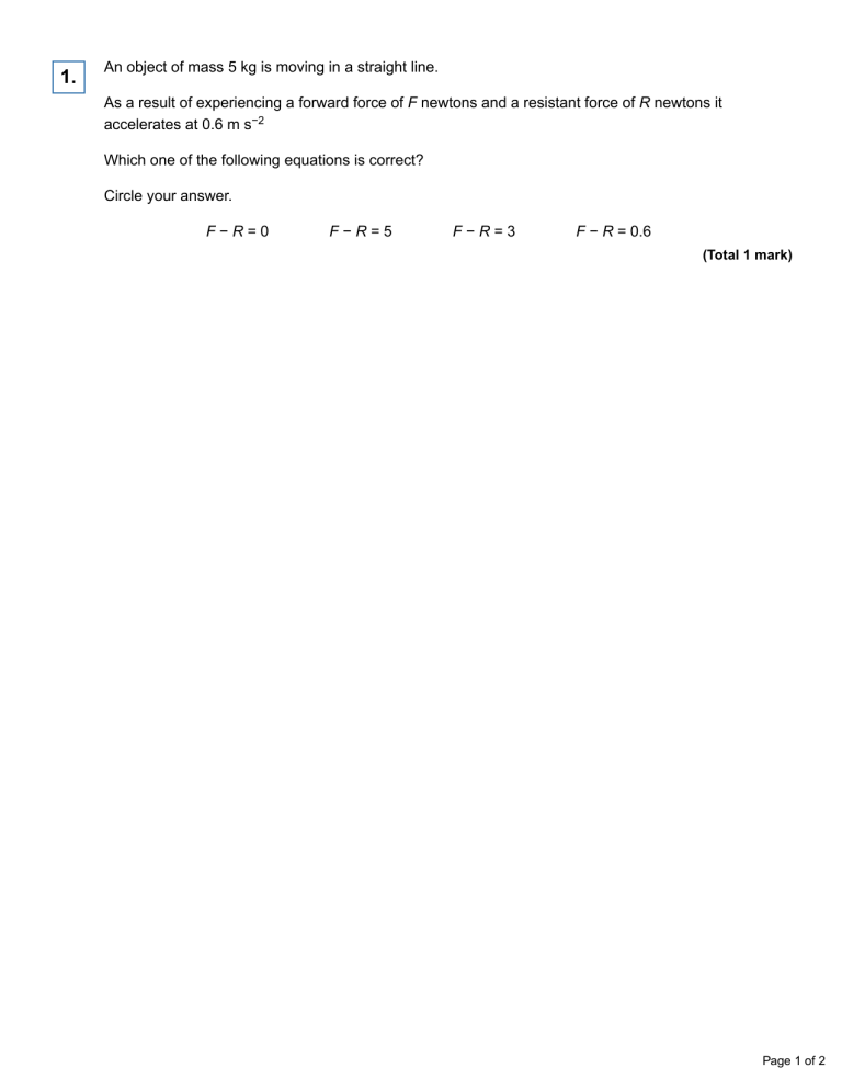 Physics Exam Question: Net Force Calculation