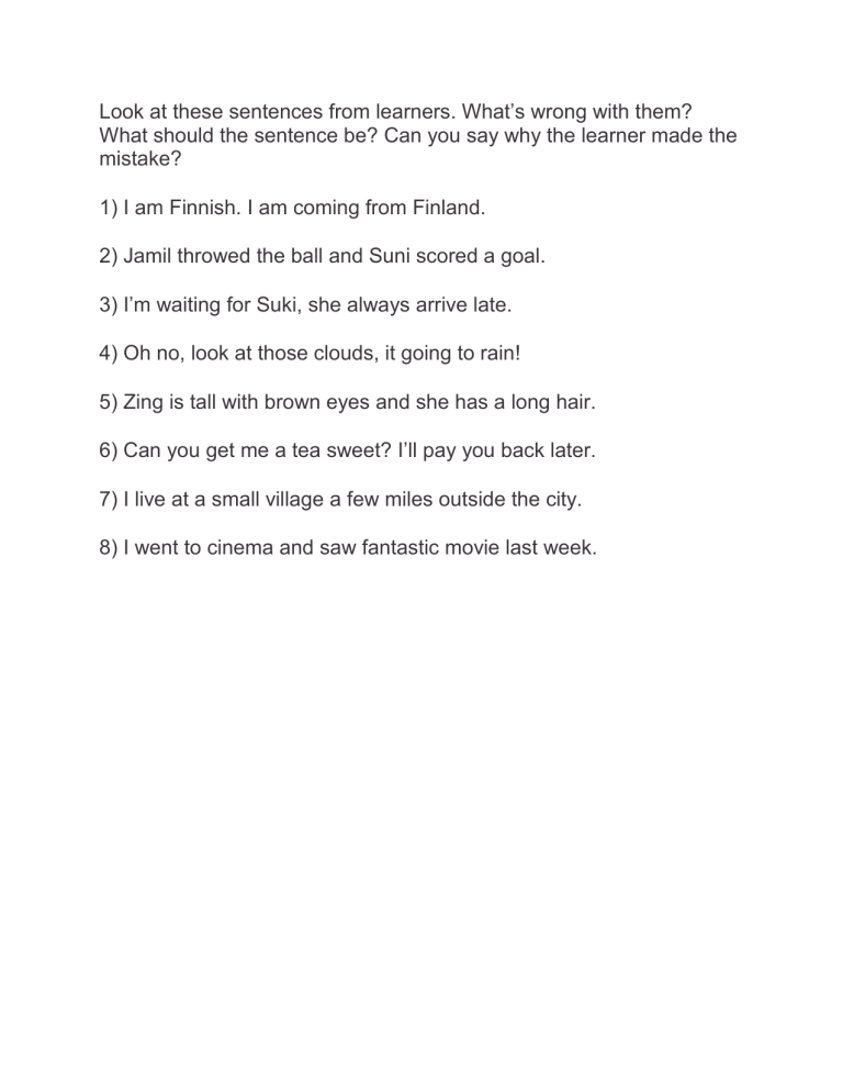 Correcting English Grammar Errors: Learner Exercise