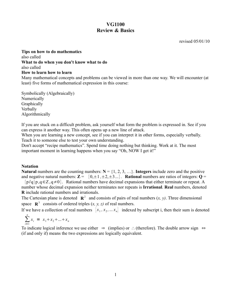 Math Review: Basics, Algebra, Trig, Functions
