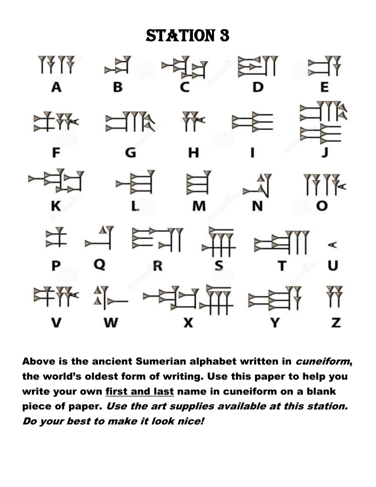 Sumerian Cuneiform Alphabet Worksheet