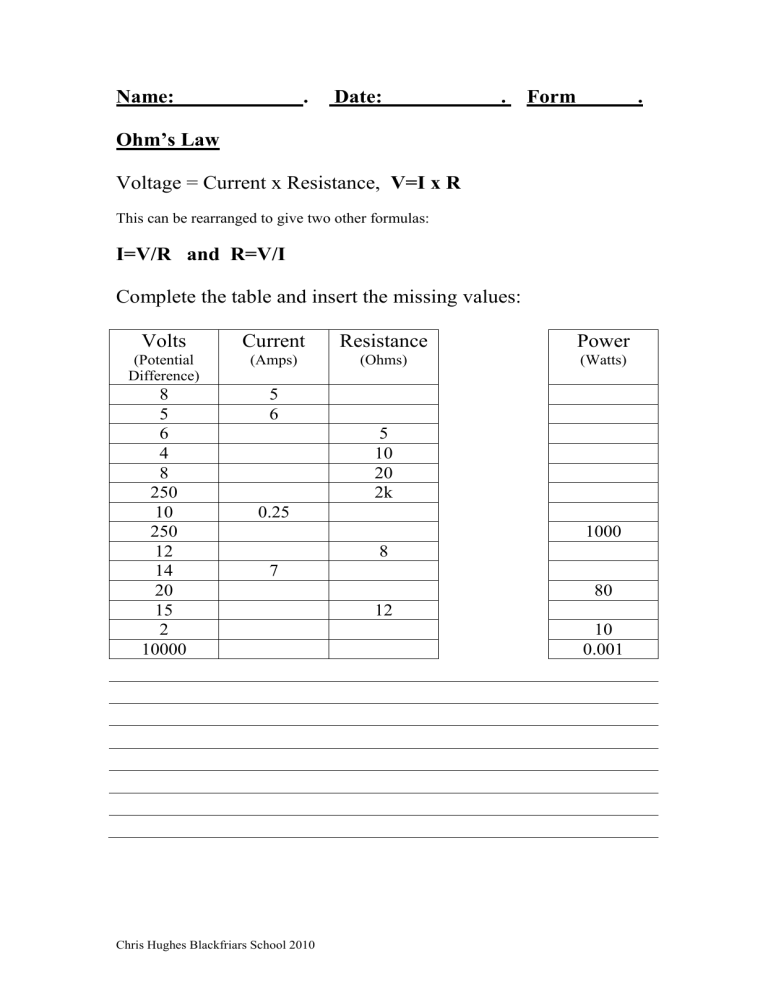 Ohm's Law Worksheet: Practice Problems & Solutions