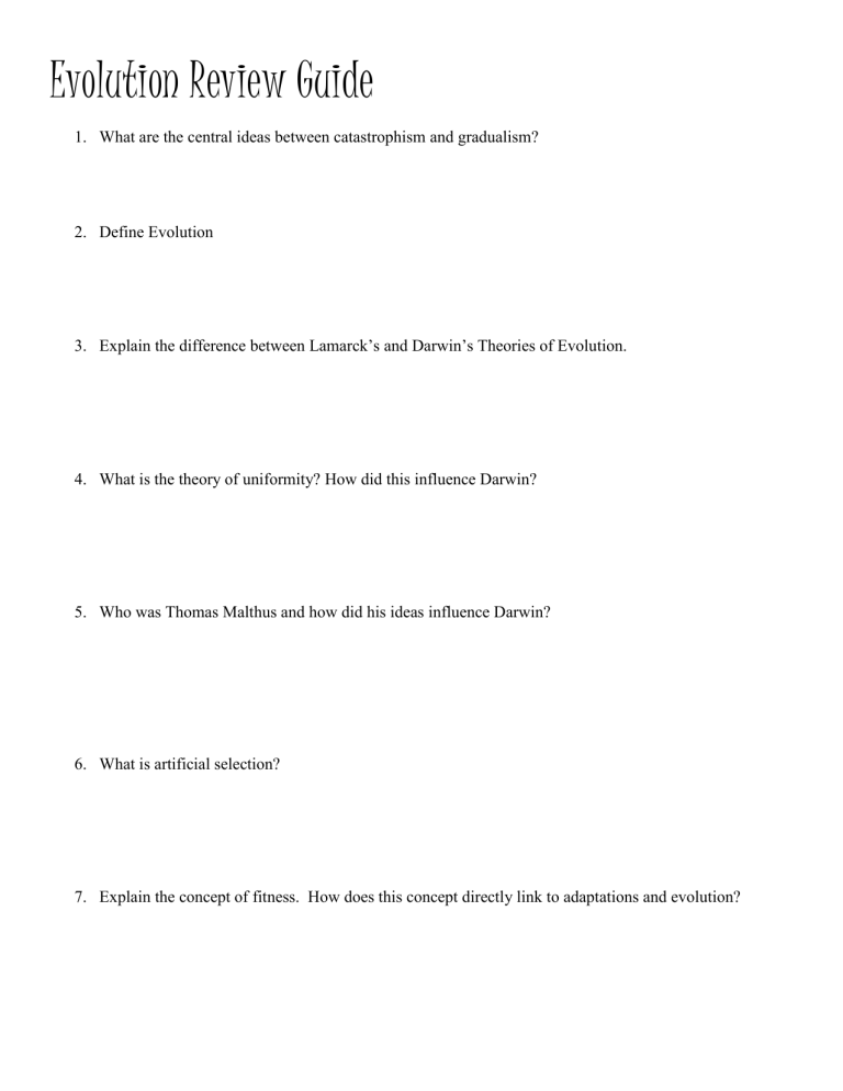 Evolution Review Guide: Key Concepts & Theories