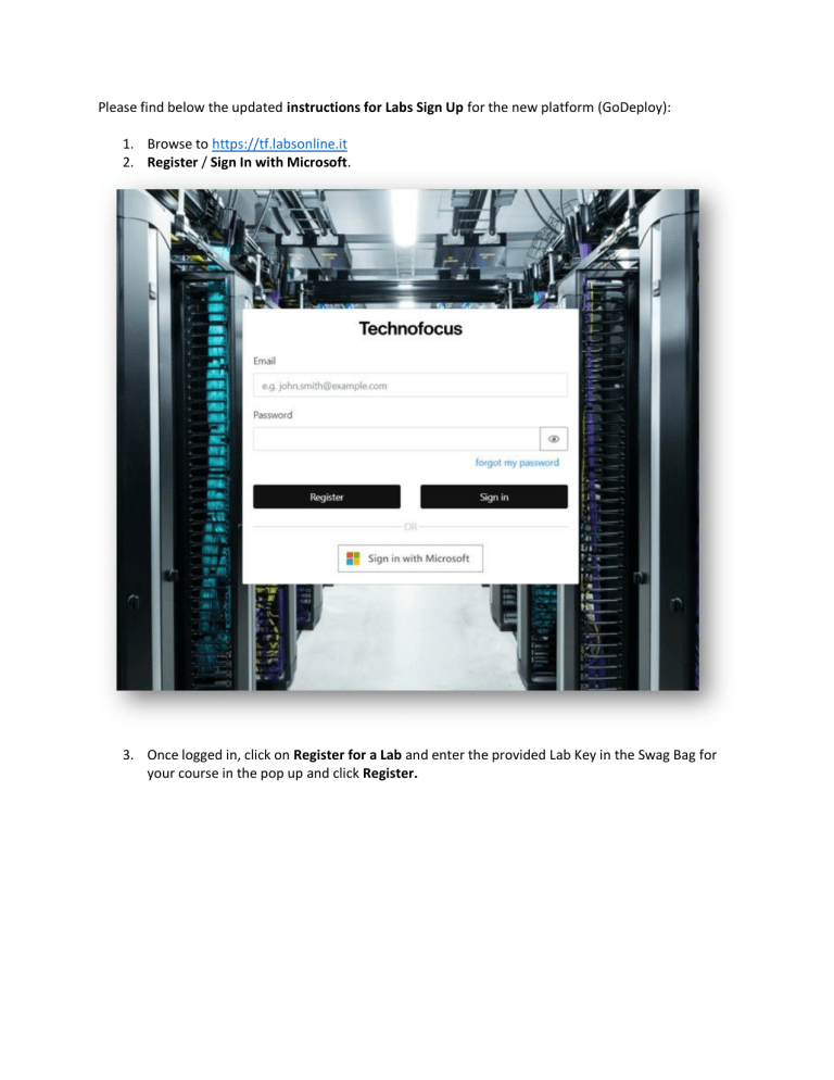 GoDeploy Labs Sign Up Instructions