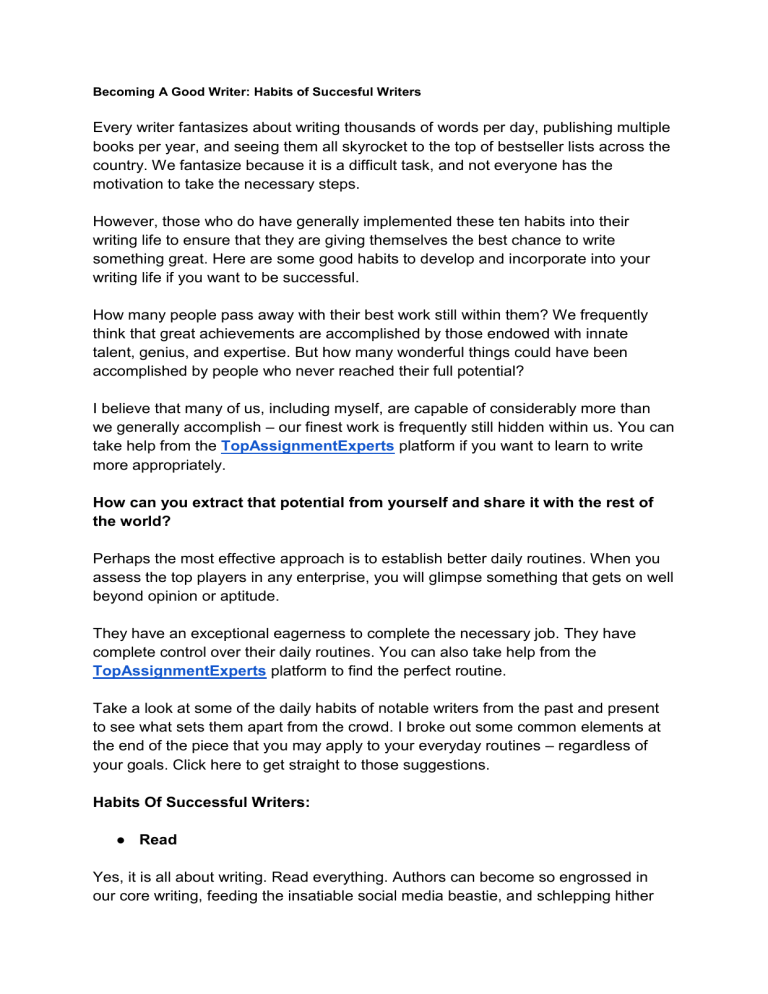 Habits of Successful Writers: A Guide to Productivity