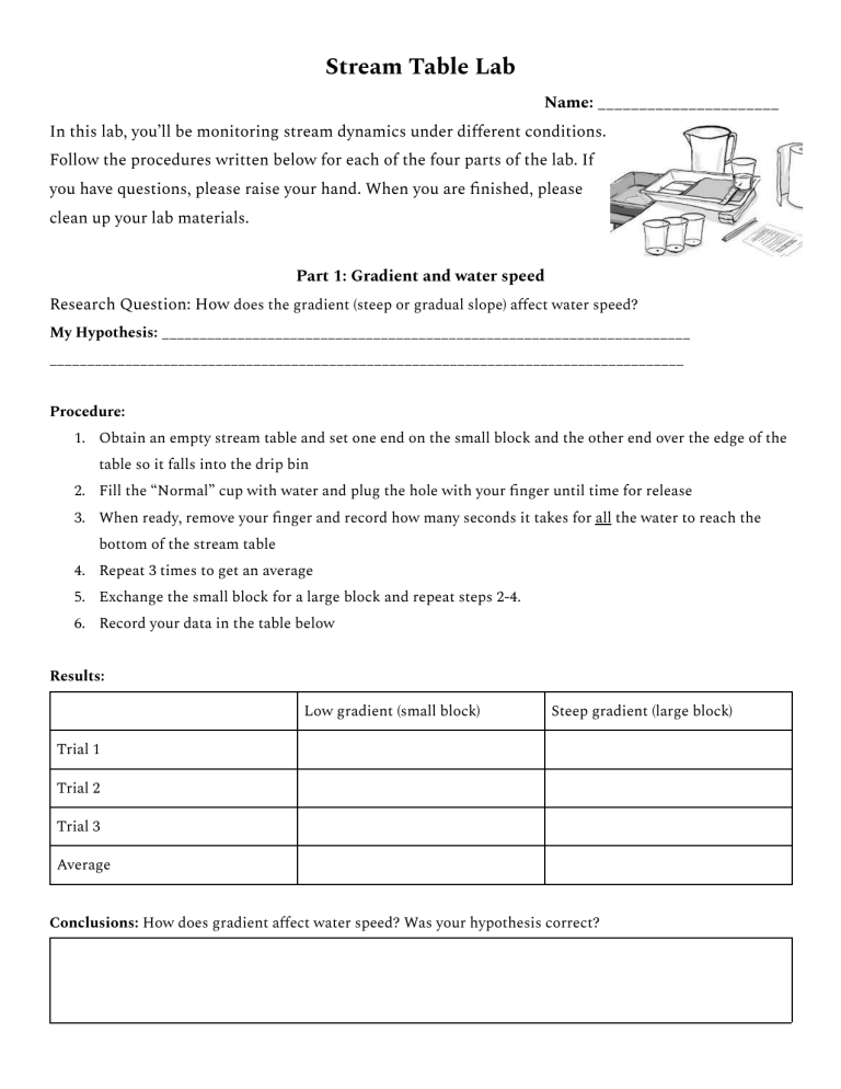 Stream Table Lab Worksheet