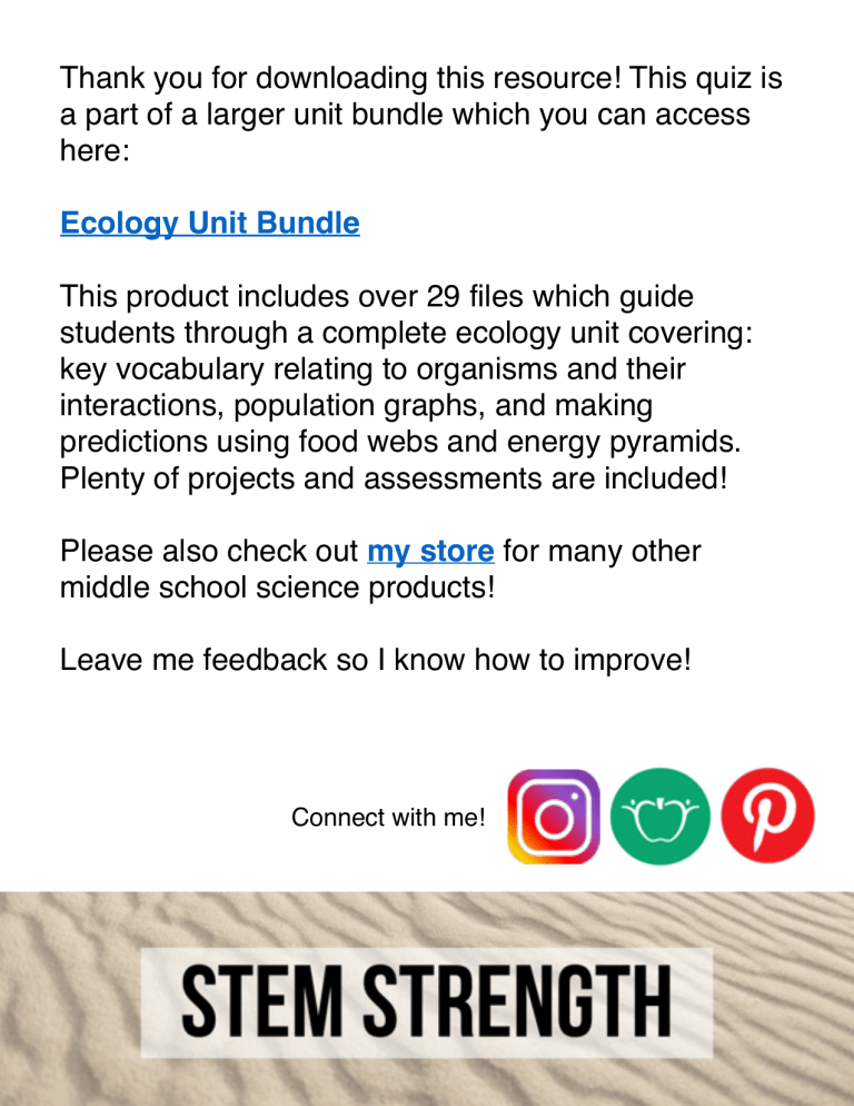 Ecology Quiz for Middle School Students