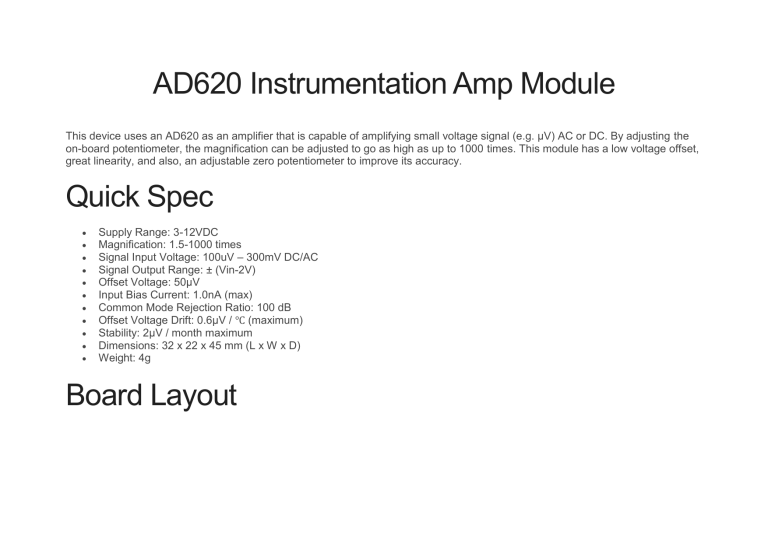 AD620 Instrumentation Amp Module Datasheet