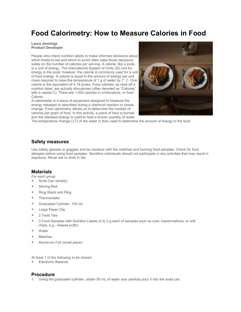 Food Calorimetry Lab Activity: Measure Calories in Food