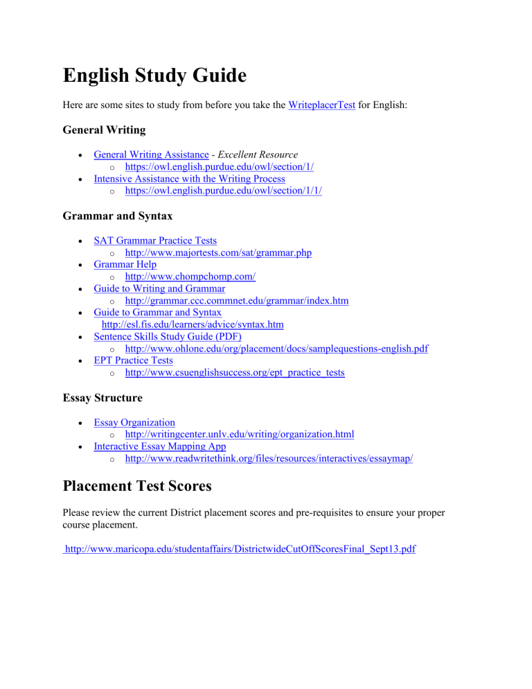 Writeplacer English Test Study Guide