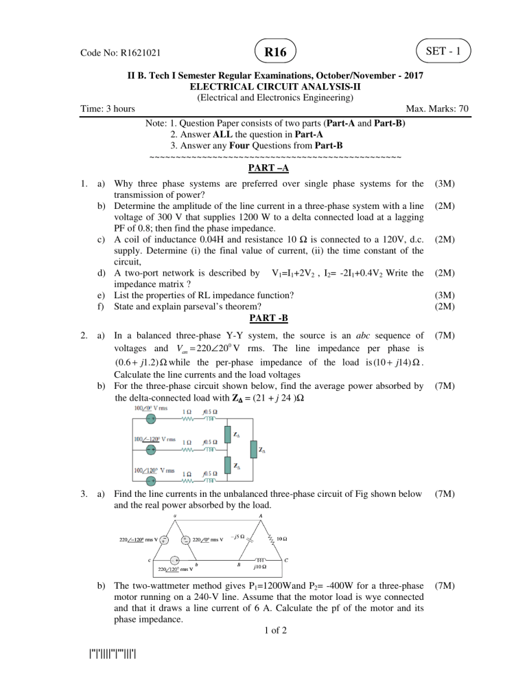 Electrical Circuit Analysis-II Exam Paper