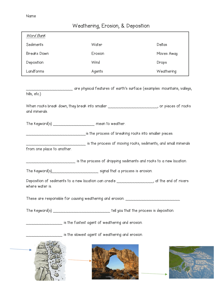 Weathering, Erosion, & Deposition Worksheet