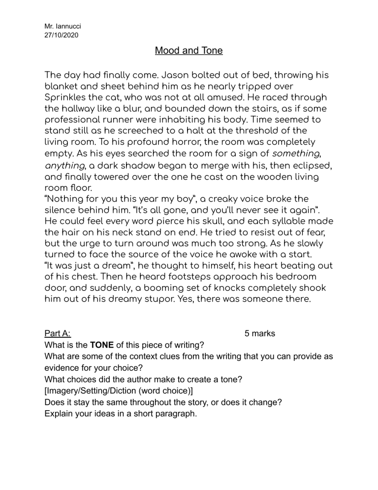 Mood and Tone Analysis Worksheet