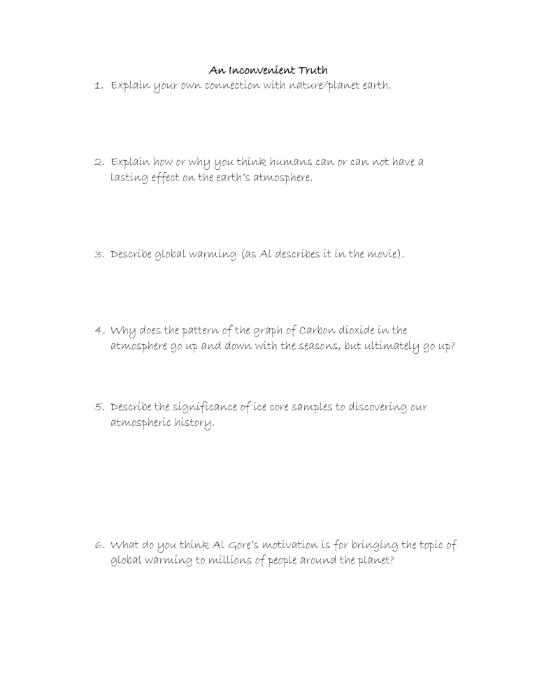 An Inconvenient Truth Worksheet: Climate Change Questions