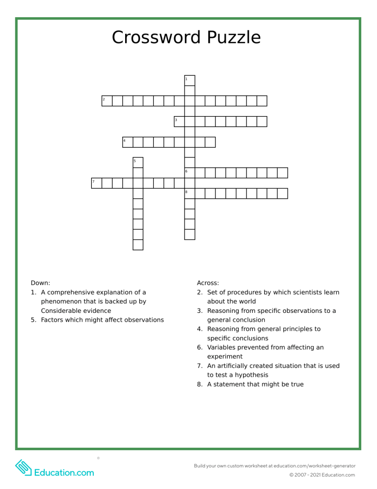Science Crossword Puzzle: Scientific Method & Reasoning