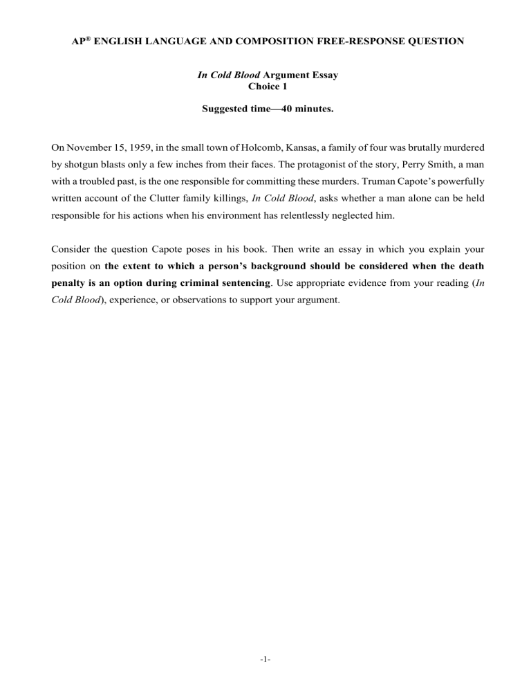 In Cold Blood Essay Prompts: Death Penalty & Background