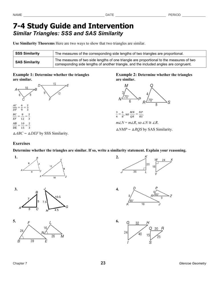 Similar Triangles: SSS & SAS Similarity - Geometry Study Guide