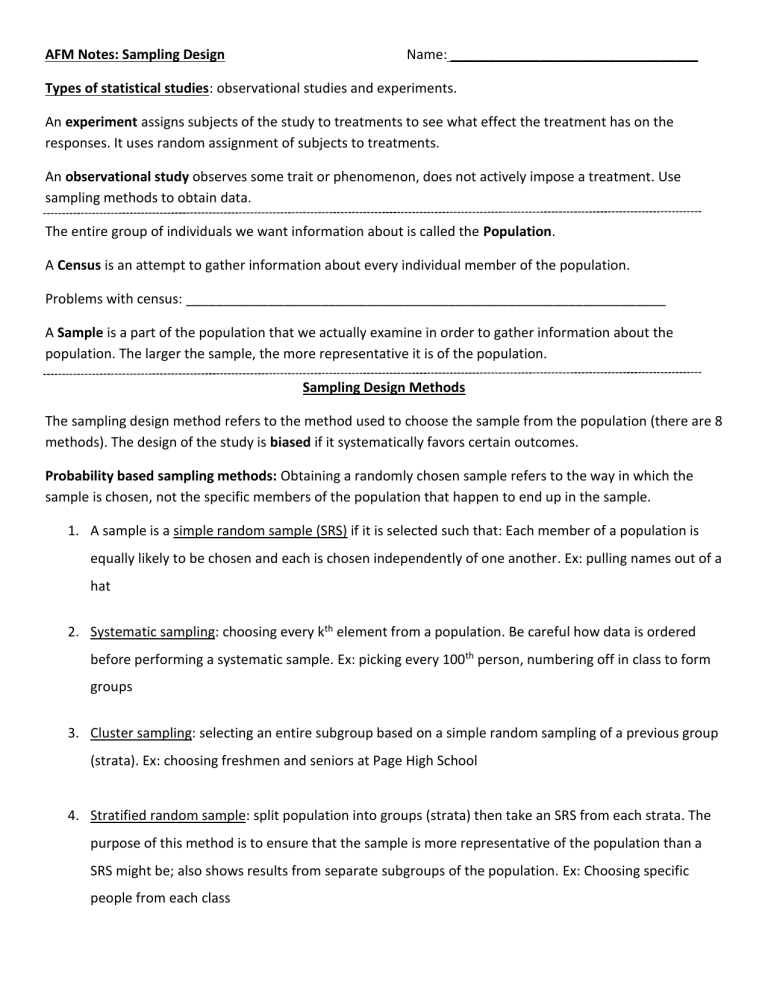Sampling Design: Methods & Bias - AFM Notes