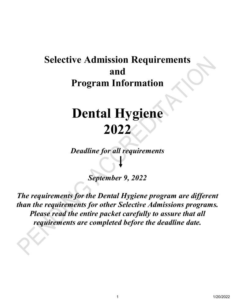 Dental Hygiene Program Admission Requirements