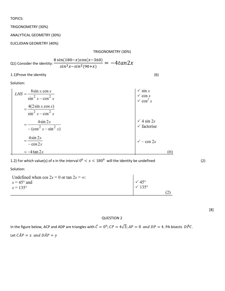 High School Math Exam: Trigonometry, Geometry