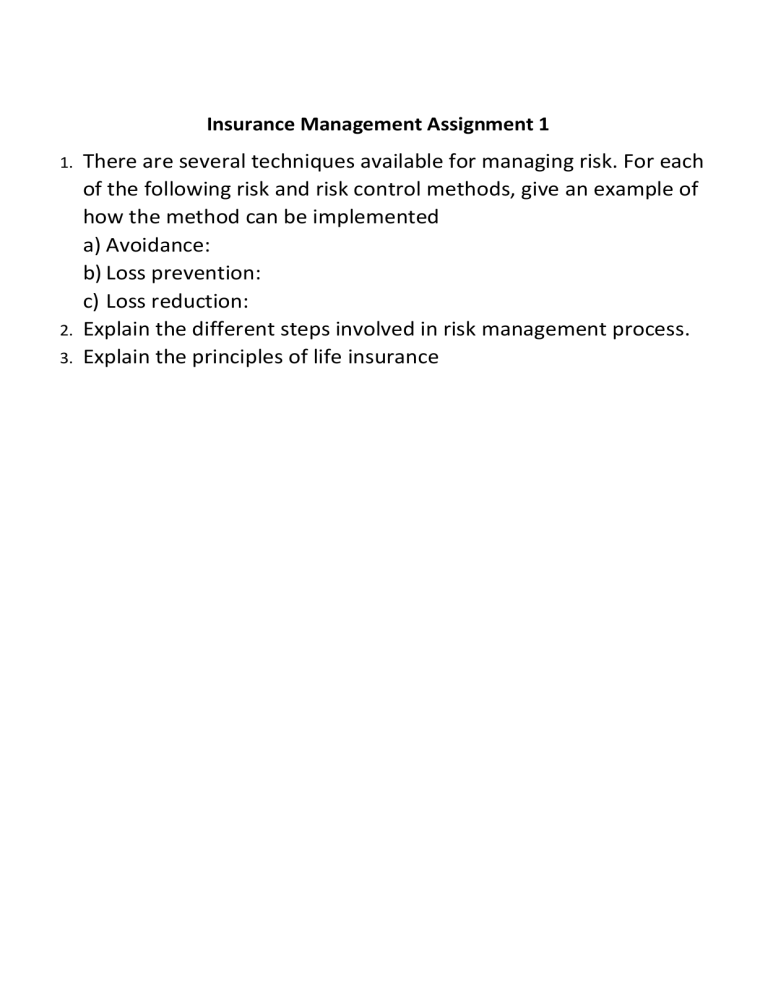 Insurance Management Assignment: Risk & Life Insurance