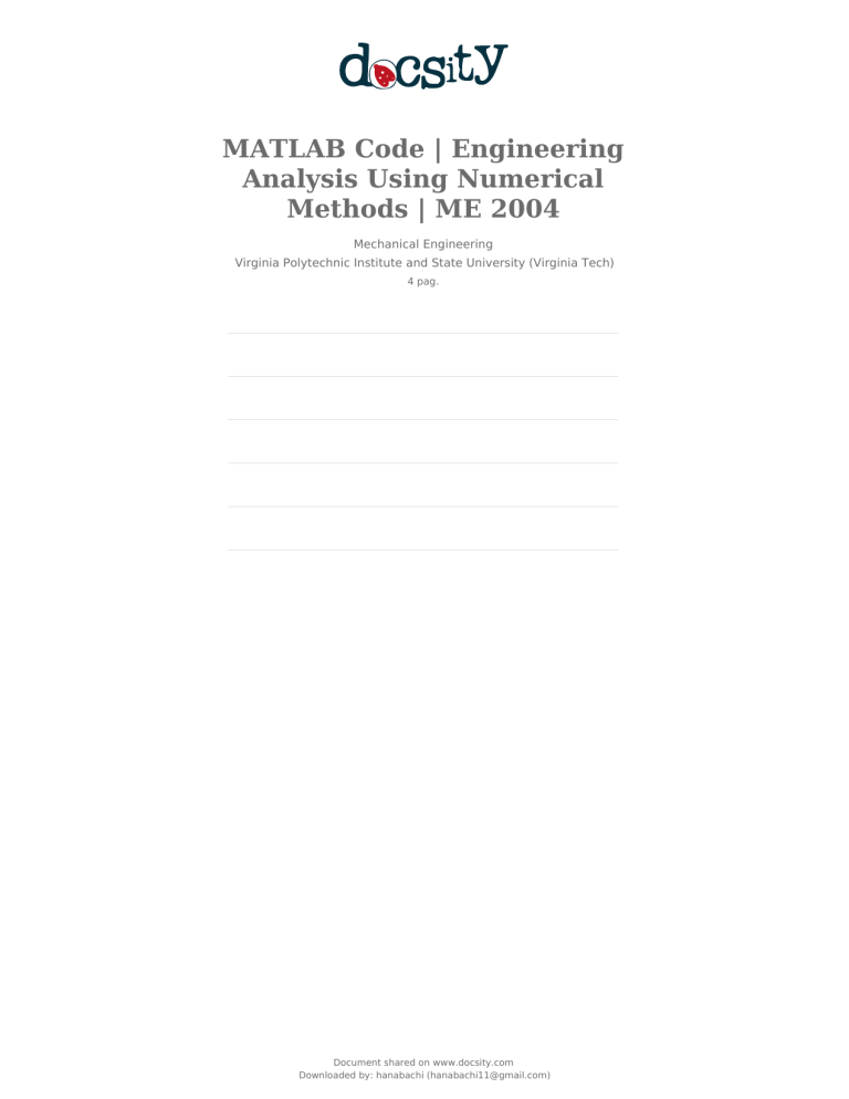 MATLAB Code for Beam Deflection Analysis