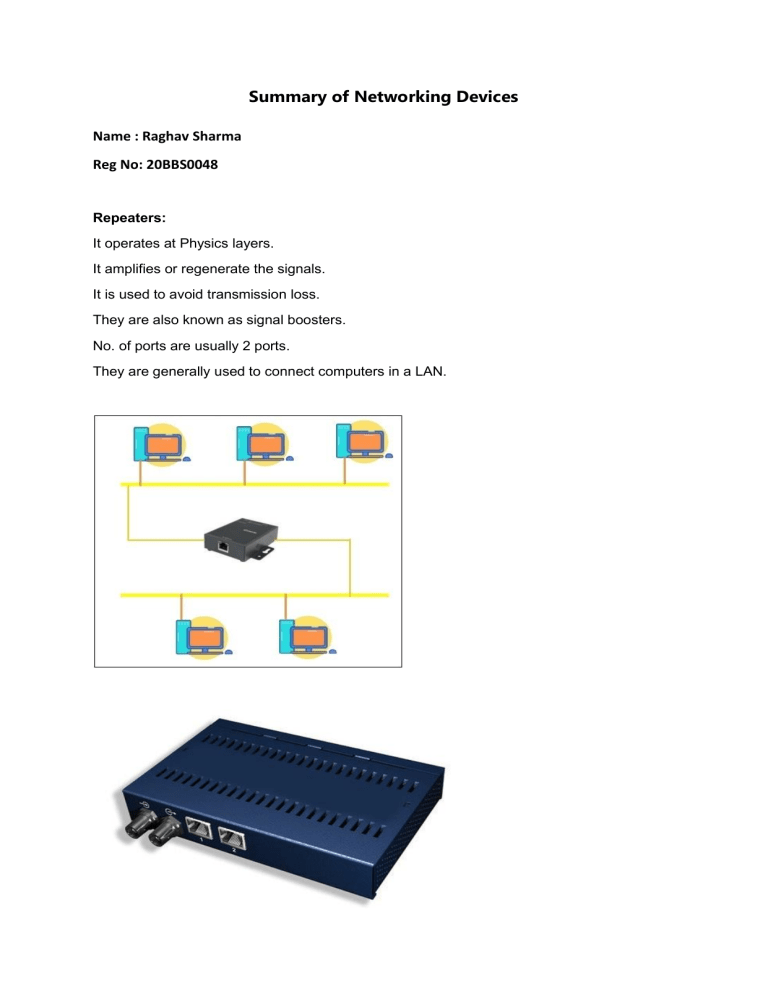 Networking Devices Summary: Repeaters, Hubs, Switches, Routers
