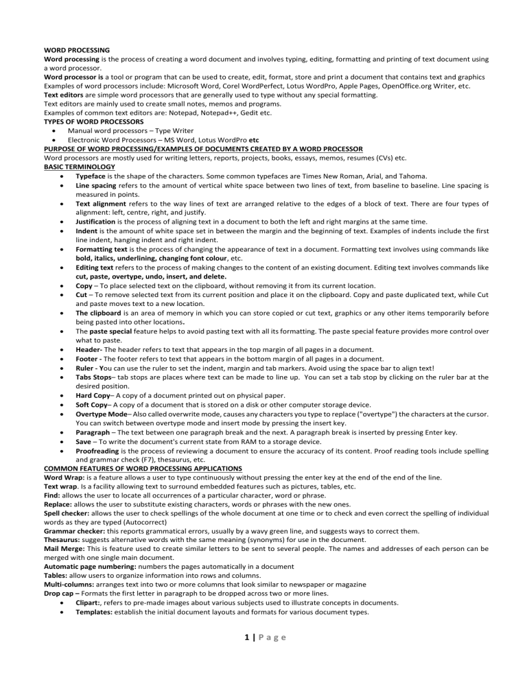 Word Processing Guide: Definition, Features, and Terminology