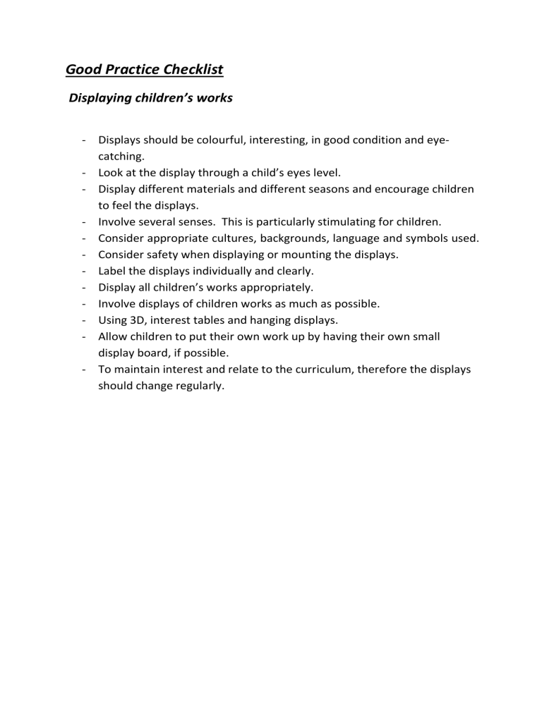 GOOD PRACTICE CHECKLIST GOOD PRACTICE CHECKLIST