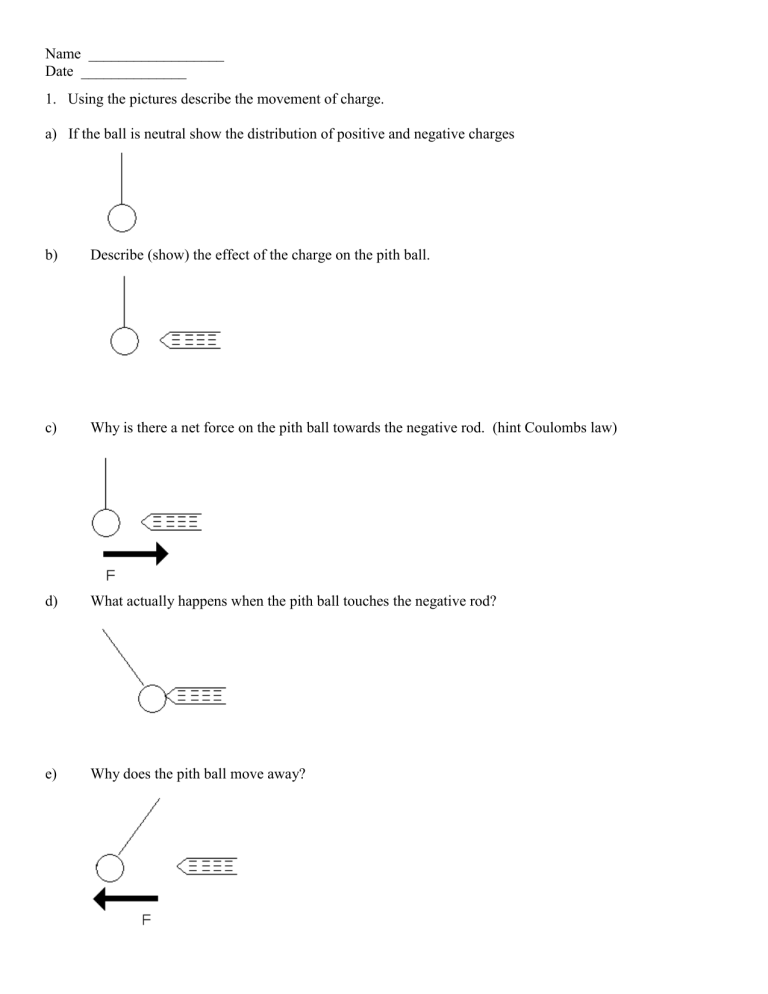 Electrostatics Worksheet: Charge Movement & Pith Balls