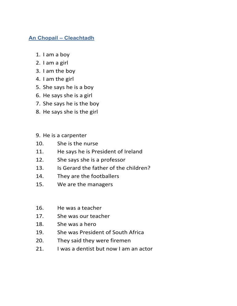 Irish Language Practice: Basic Sentence Construction