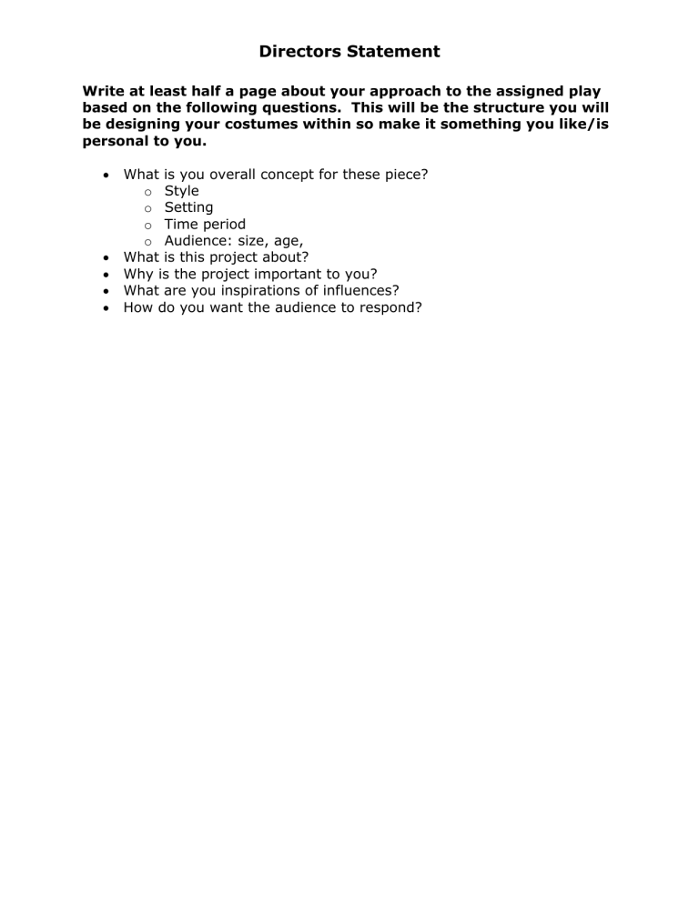 Director's Statement Prompt: Play Approach Guide