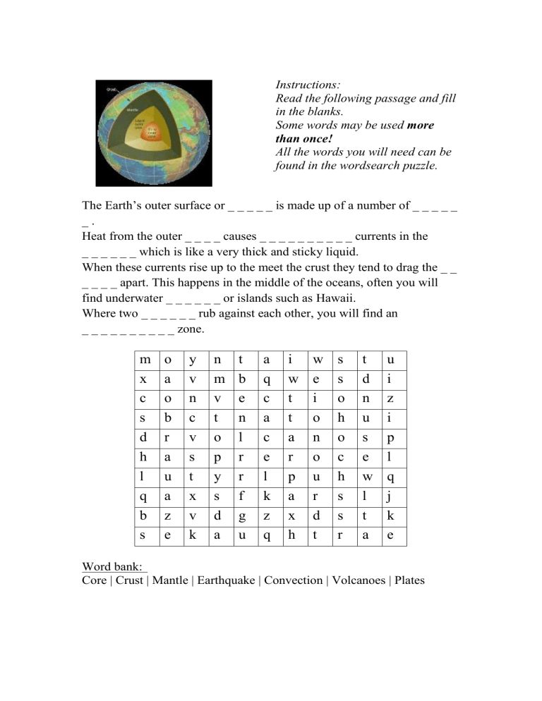 Earth's Structure & Plate Tectonics Worksheet