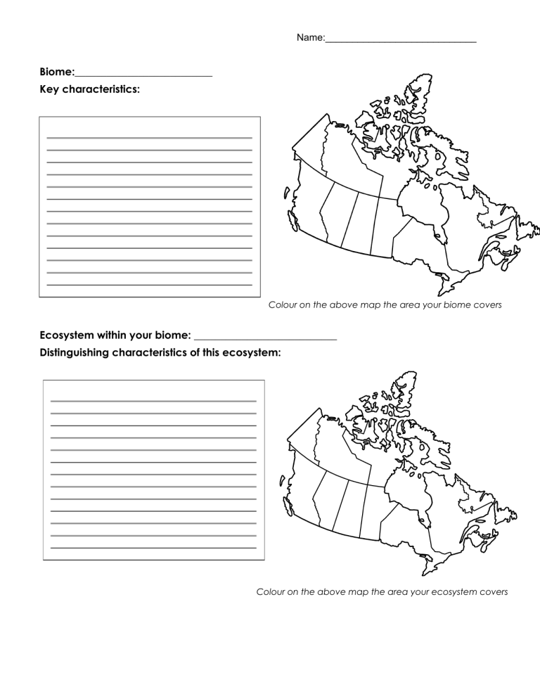 Canadian Biomes and Ecosystems Worksheet