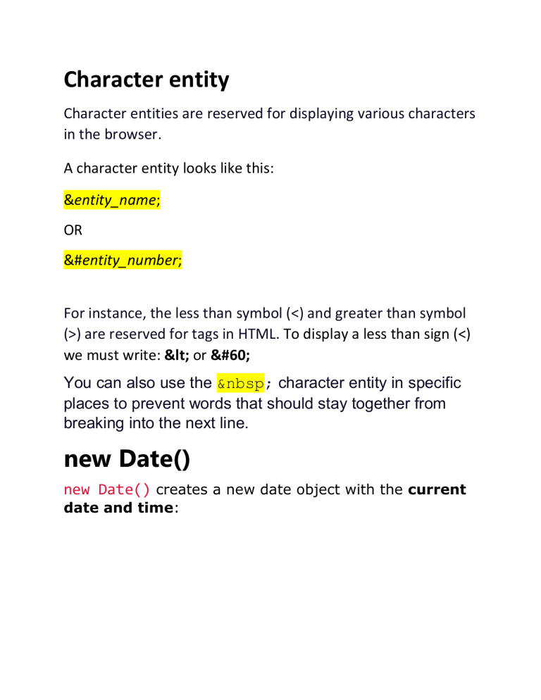 HTML Entities & JavaScript Date/Count Overview