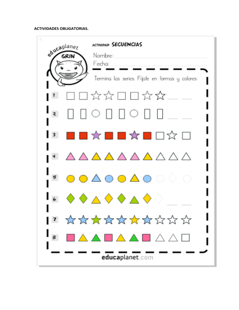 Shape & Color Sequencing Worksheet