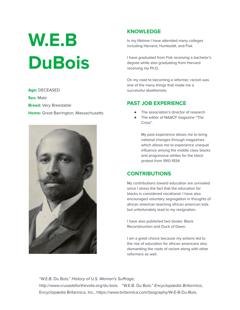 W.E.B. Du Bois: Biography & Contributions