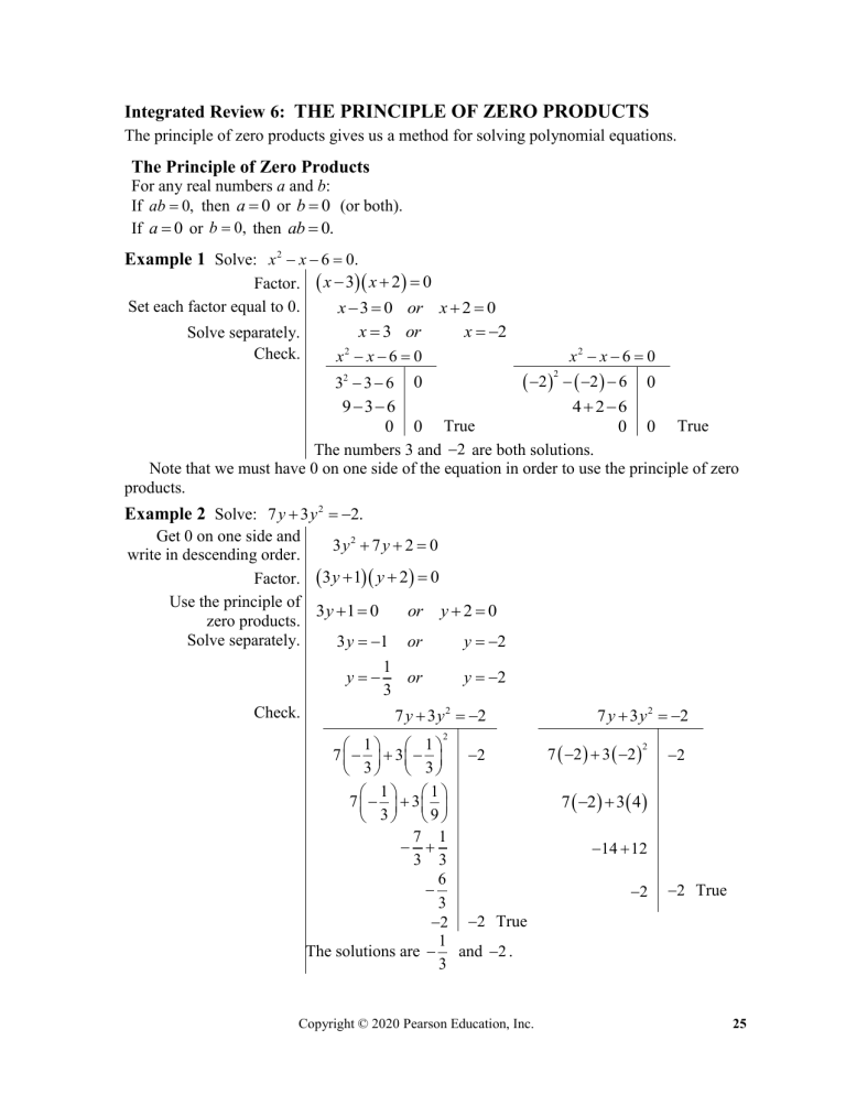 Zero Product Principle Worksheet: Algebra Equations