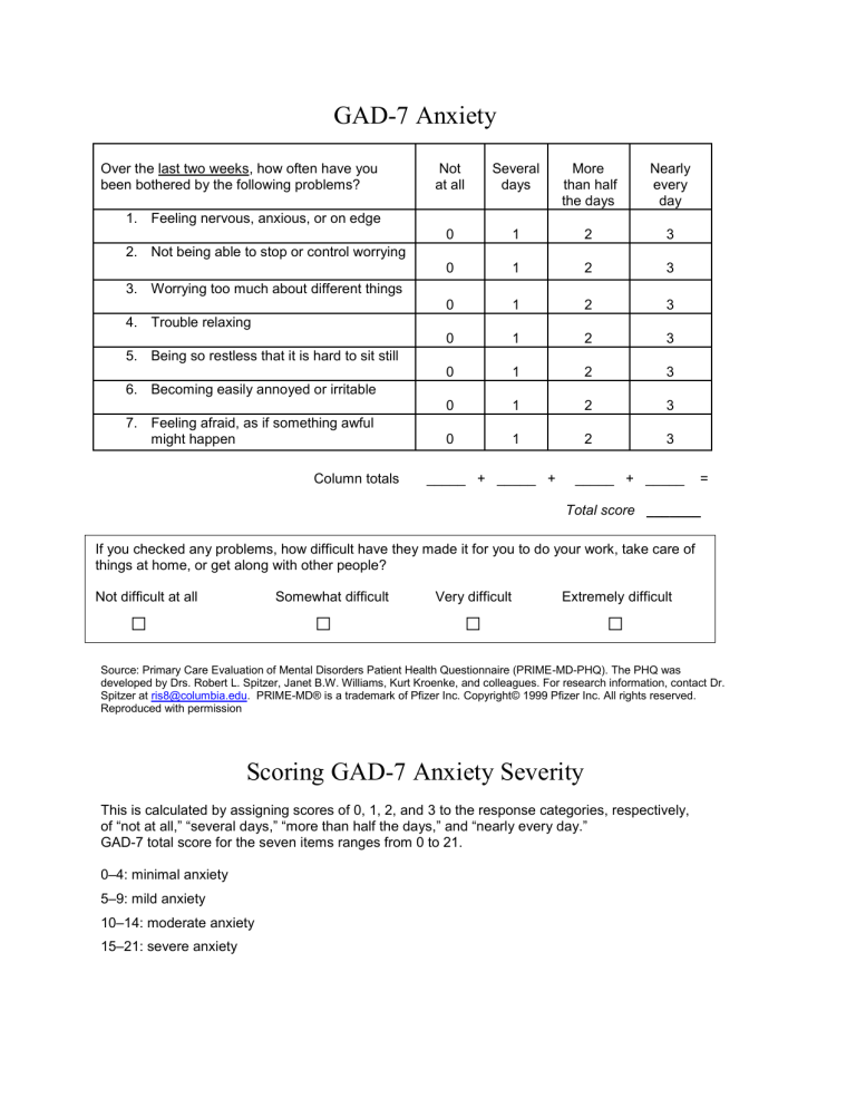 GAD-7 Anxiety Questionnaire