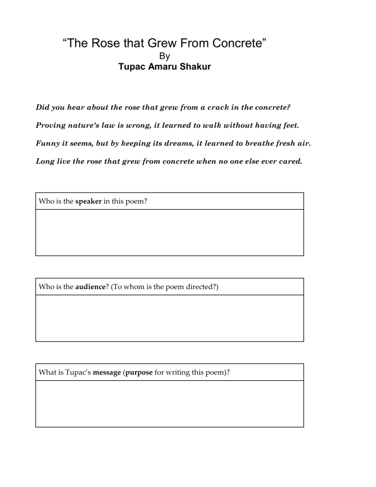 Tupac's Rose: Poetry Analysis Worksheet