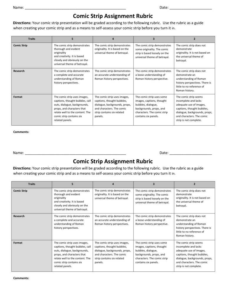 Comic Strip Rubric: Betrayal in Roman History