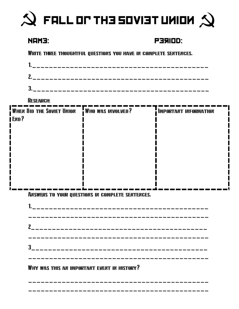 Fall of the Soviet Union Worksheet