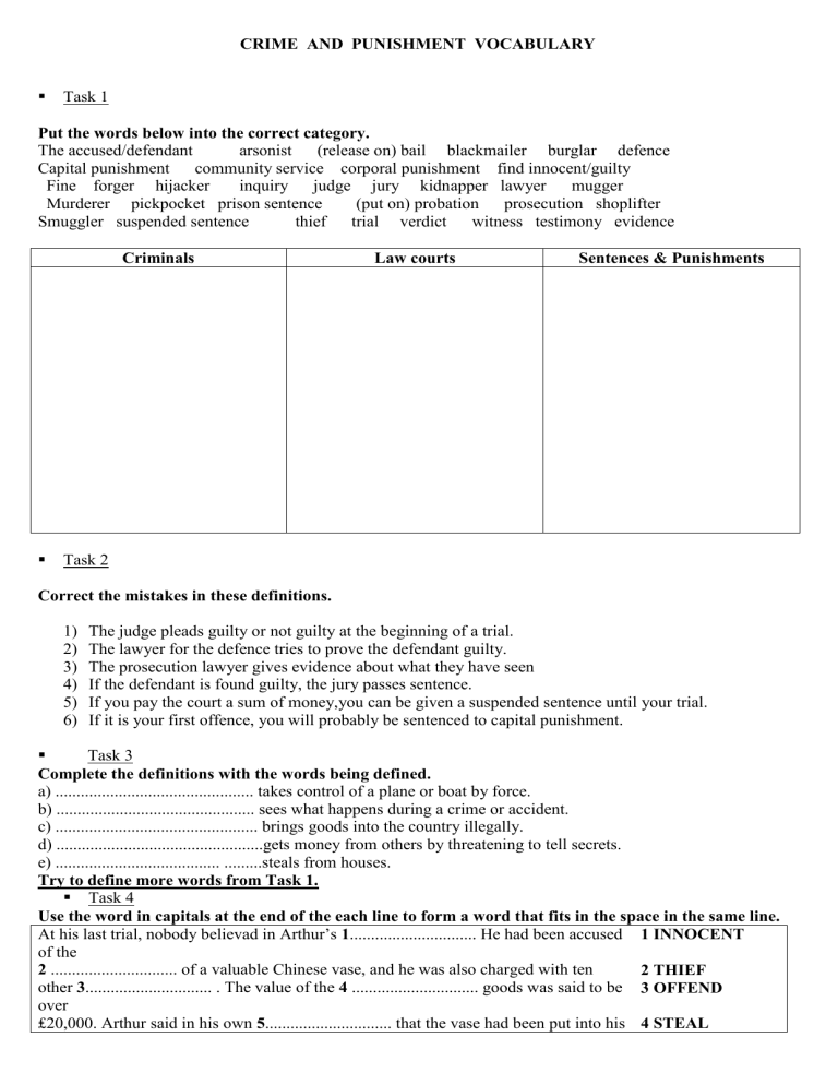 Crime & Punishment Vocabulary Exercise