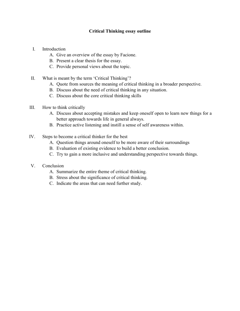 Critical Thinking Essay Outline