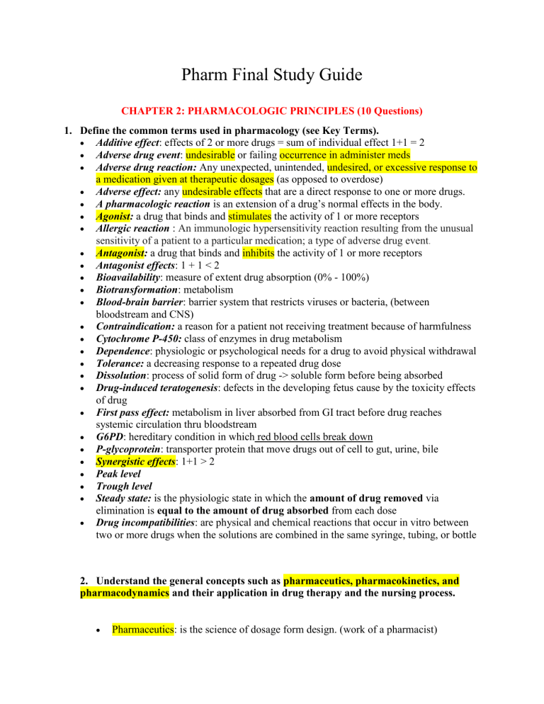 Pharm Final Study Guide: Principles