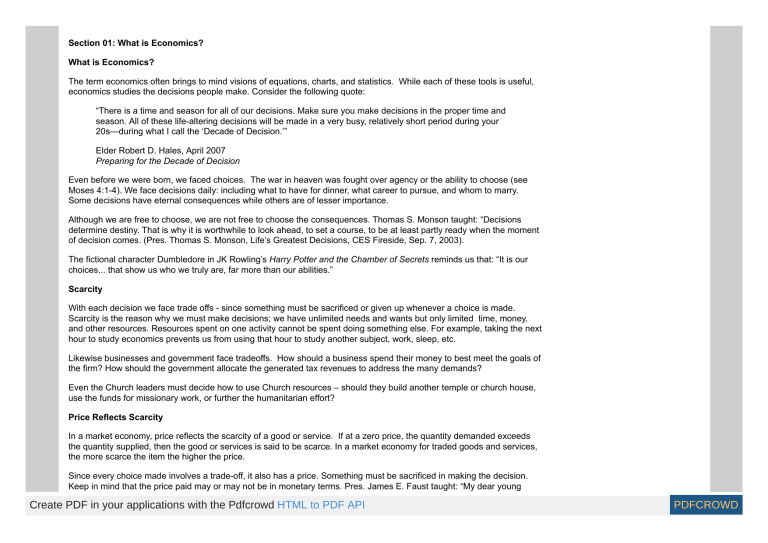 Introduction to Economics: Scarcity, Trade-offs, and Decisions