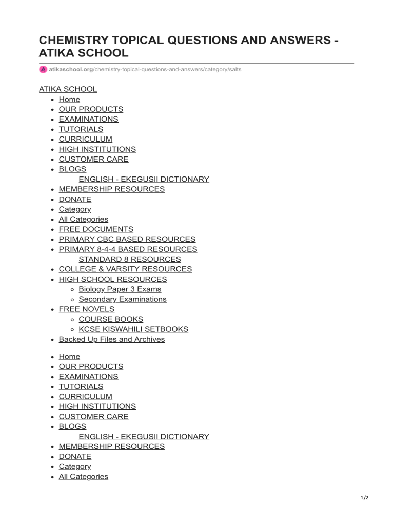 Chemistry Topical Questions & Answers - Salts