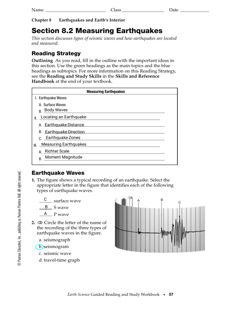 Earthquake Measurement Worksheet