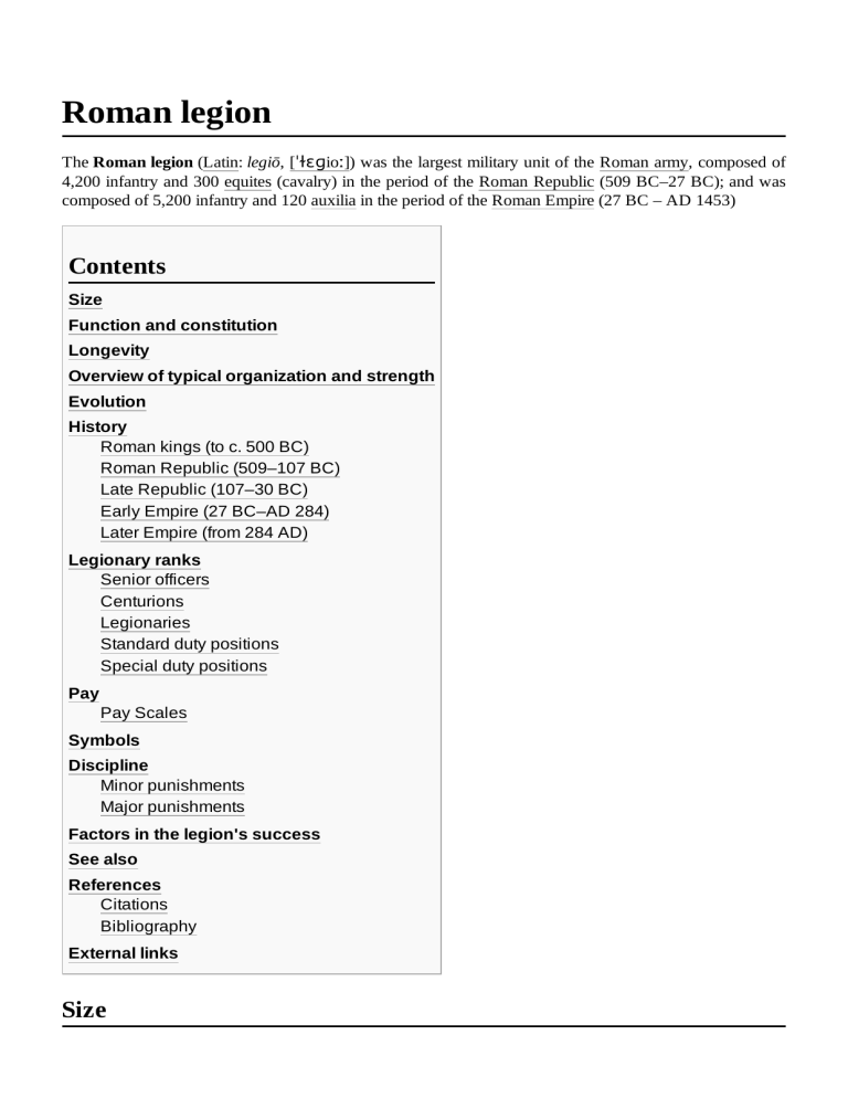 History and structure of a roman legion