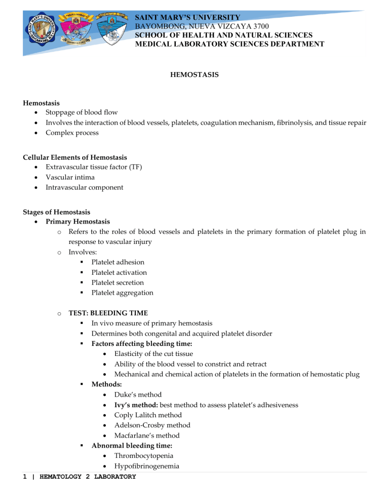 Hemostasis Lecture Notes